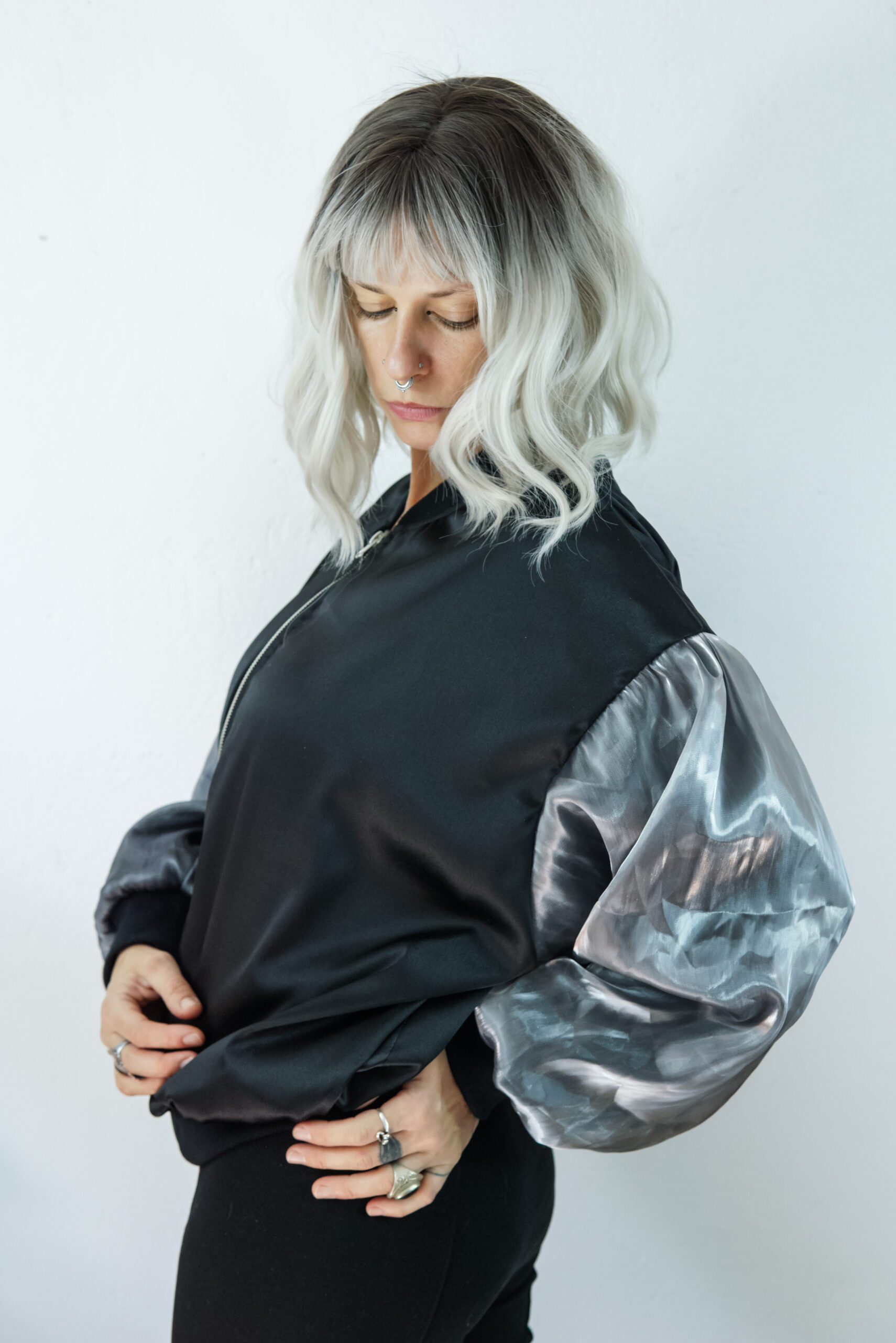 bomber jacket// silver puff
