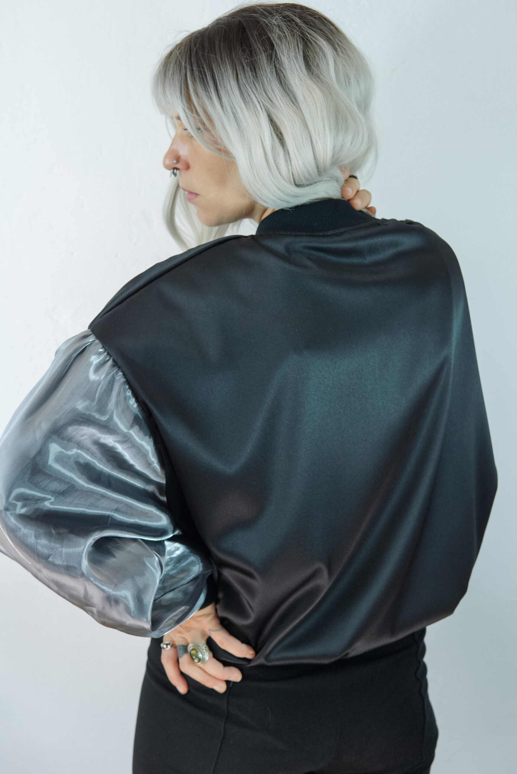 bomber jacket// silver puff