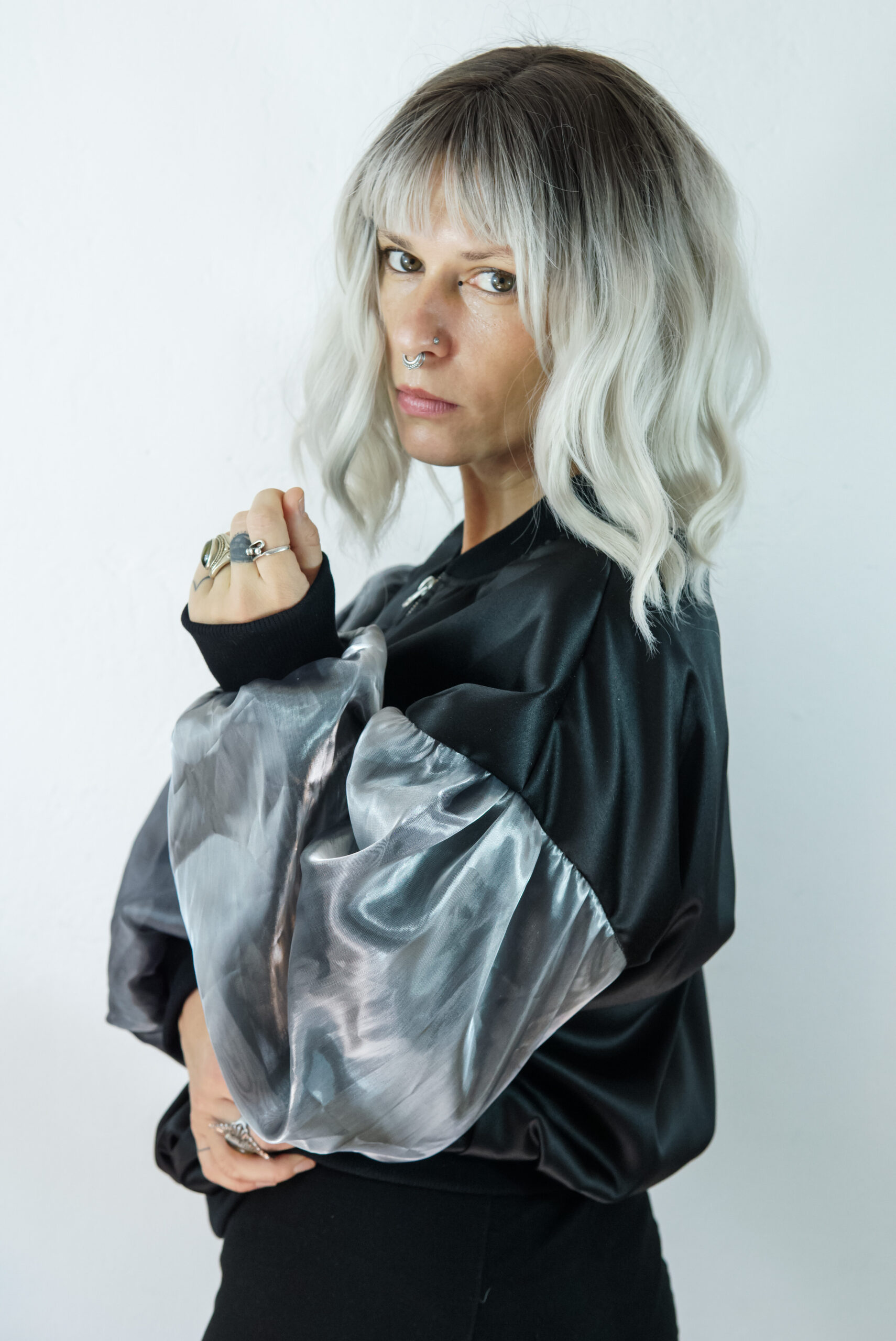 bomber jacket// silver puff